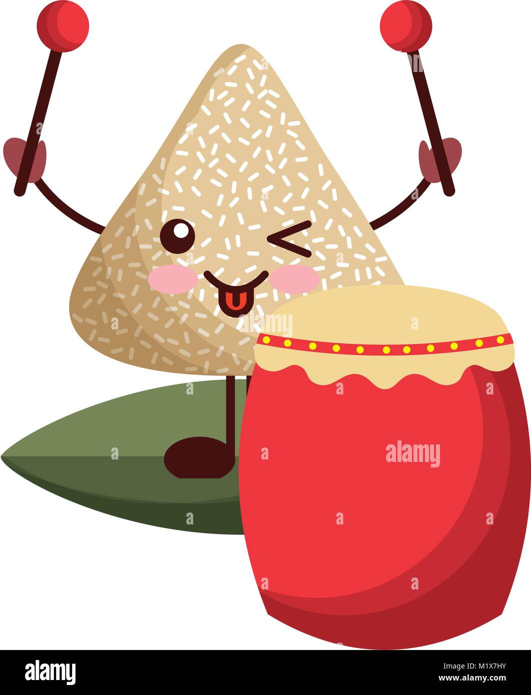 kawaii happy rice dumpling with drum and drumsticks cartoon Stock ...