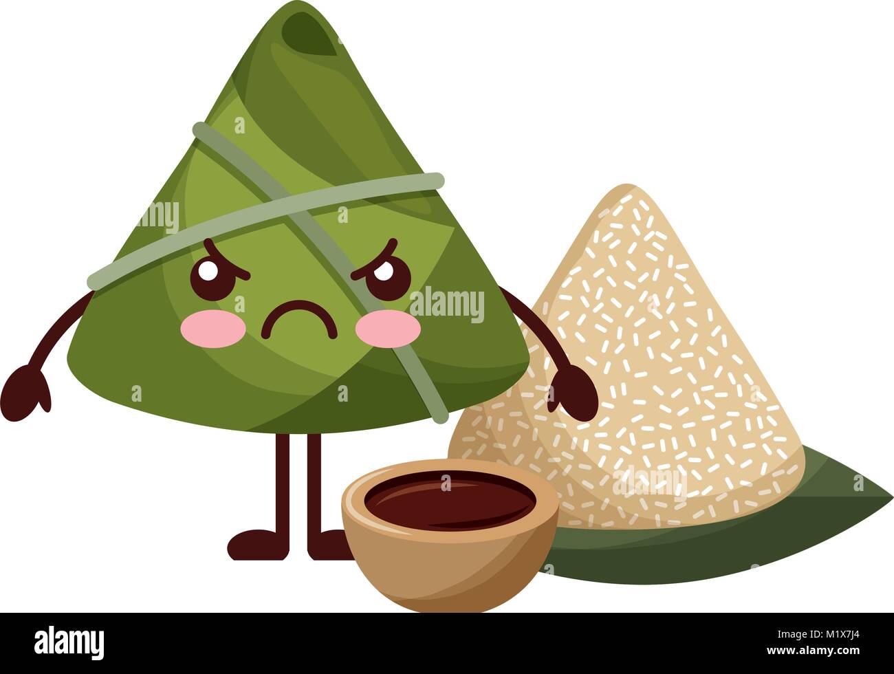 kawaii angry rice dumpling with sauce cartoon Stock Vector Image & Art ...