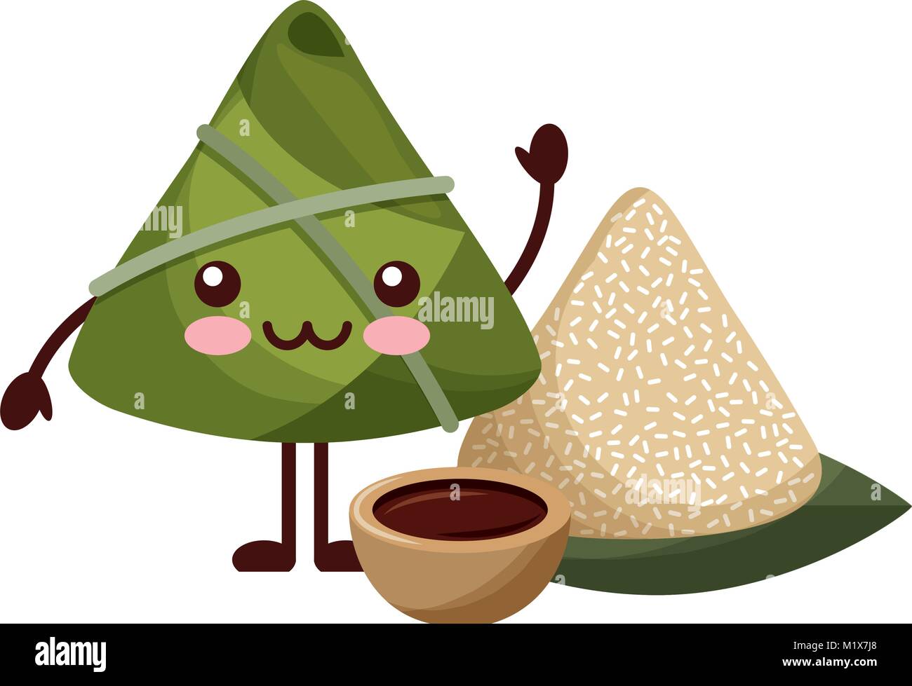 kawaii happy rice dumpling with sauce cartoon Stock Vector Image & Art ...