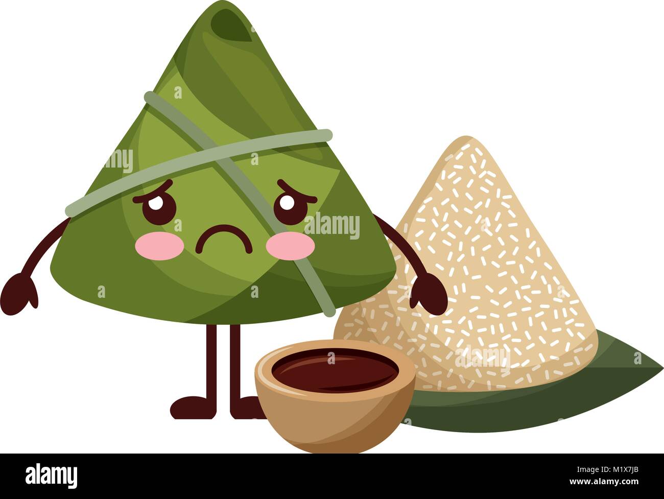 kawaii sad rice dumpling with sauce cartoon Stock Vector Image & Art ...