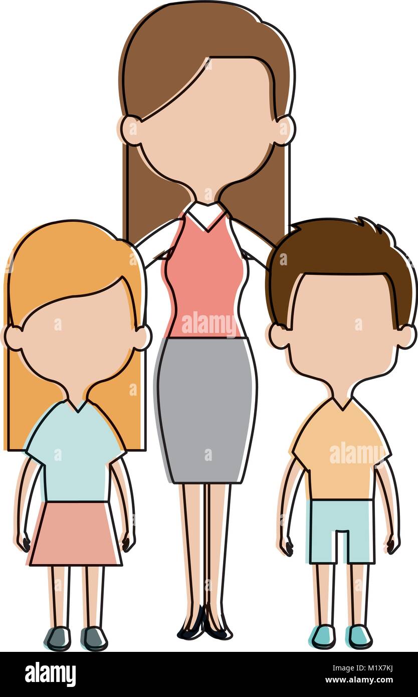 cute mother avatar character with kids Stock Vector Image & Art - Alamy