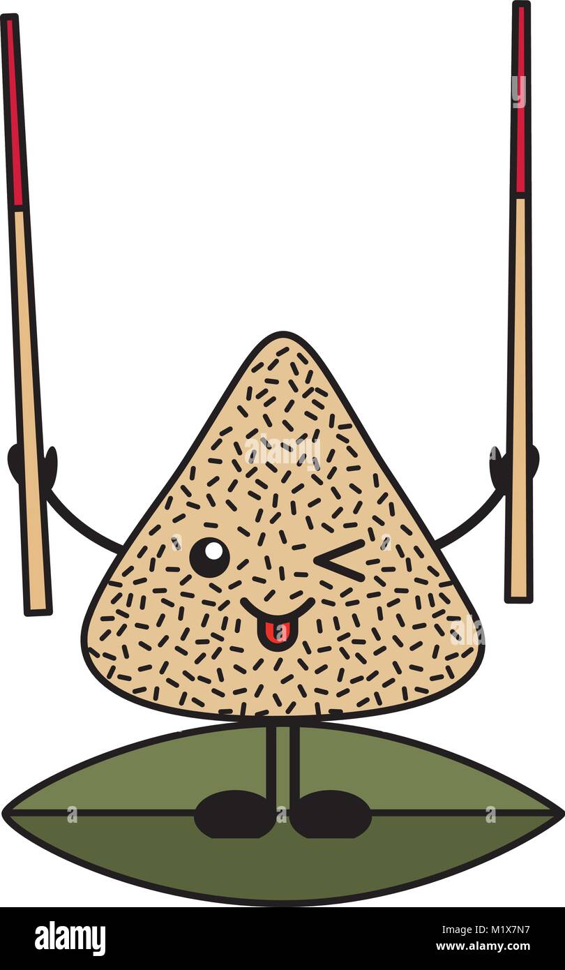 kawaii happy rice dumpling holding wooden sticks Stock Vector Image ...
