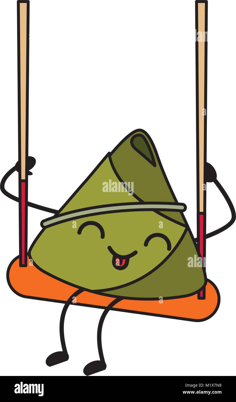 kawaii happy rice dumpling in swing play cartoon Stock Vector Image ...