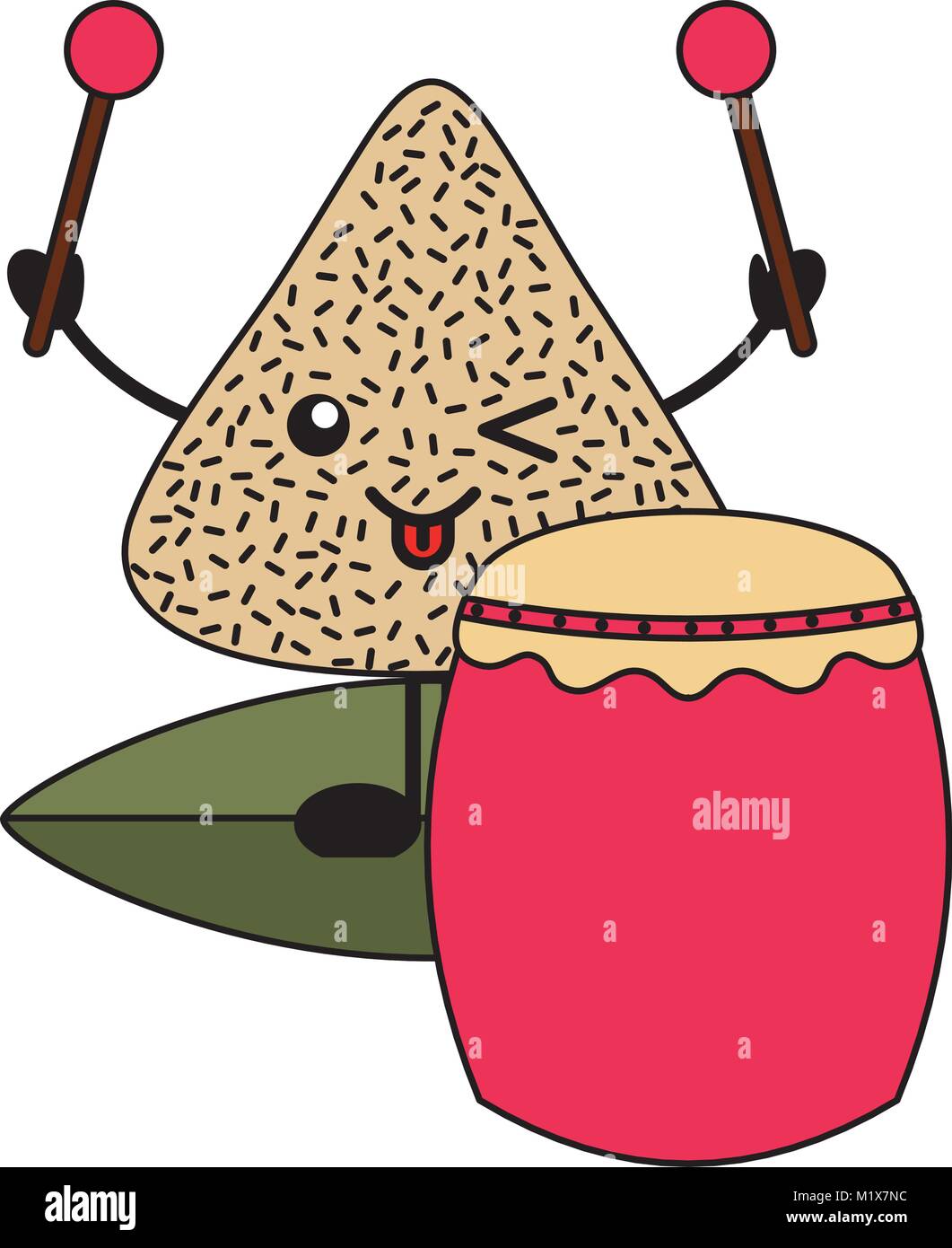 kawaii happy rice dumpling with drum and drumsticks cartoon Stock ...