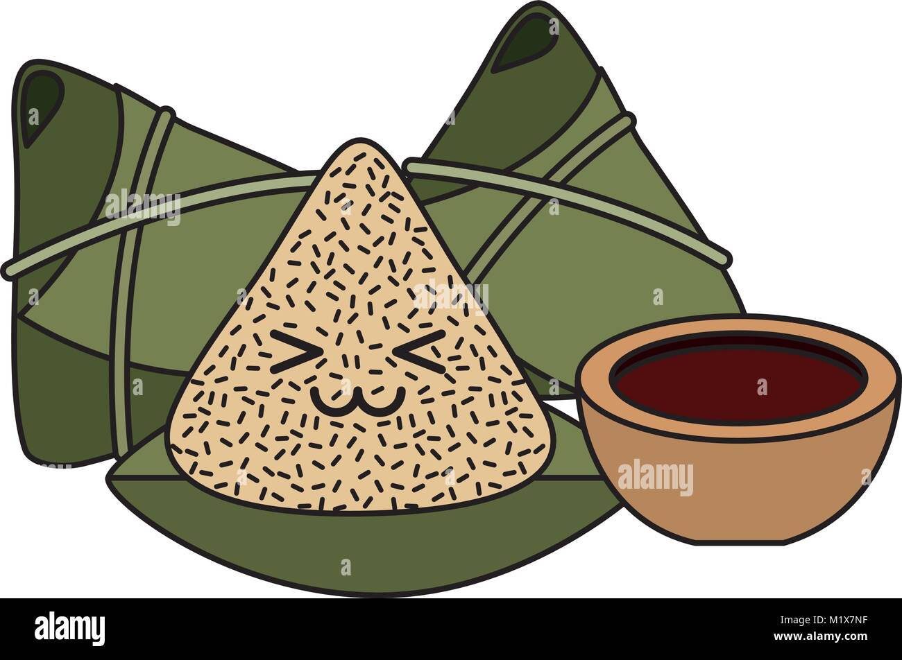 kawaii happy rice dumpling and sauce cartoon Stock Vector Image & Art ...