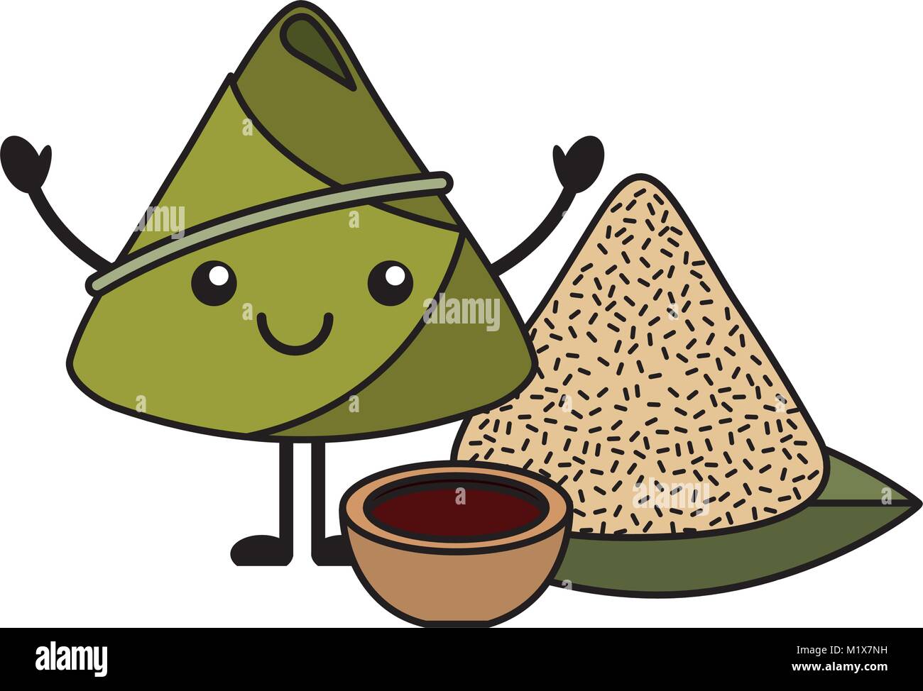 kawaii happy rice dumpling with sauce cartoon Stock Vector Image & Art ...