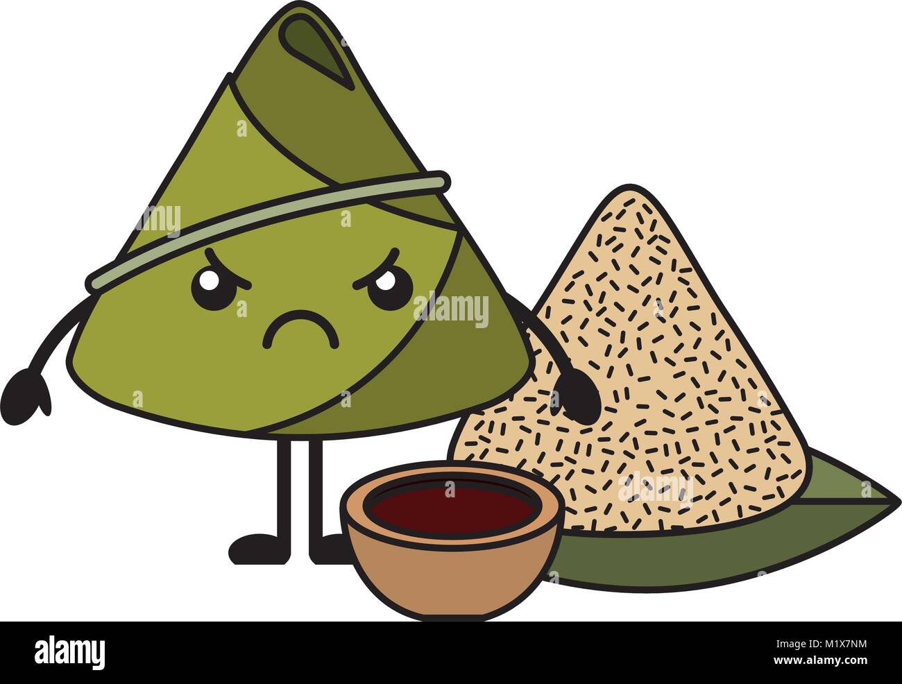 kawaii angry rice dumpling with sauce cartoon Stock Vector Image & Art ...