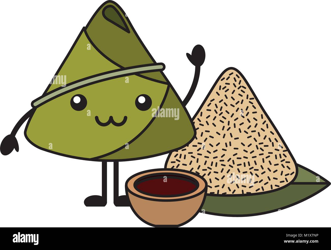 kawaii happy rice dumpling with sauce cartoon Stock Vector Image & Art ...