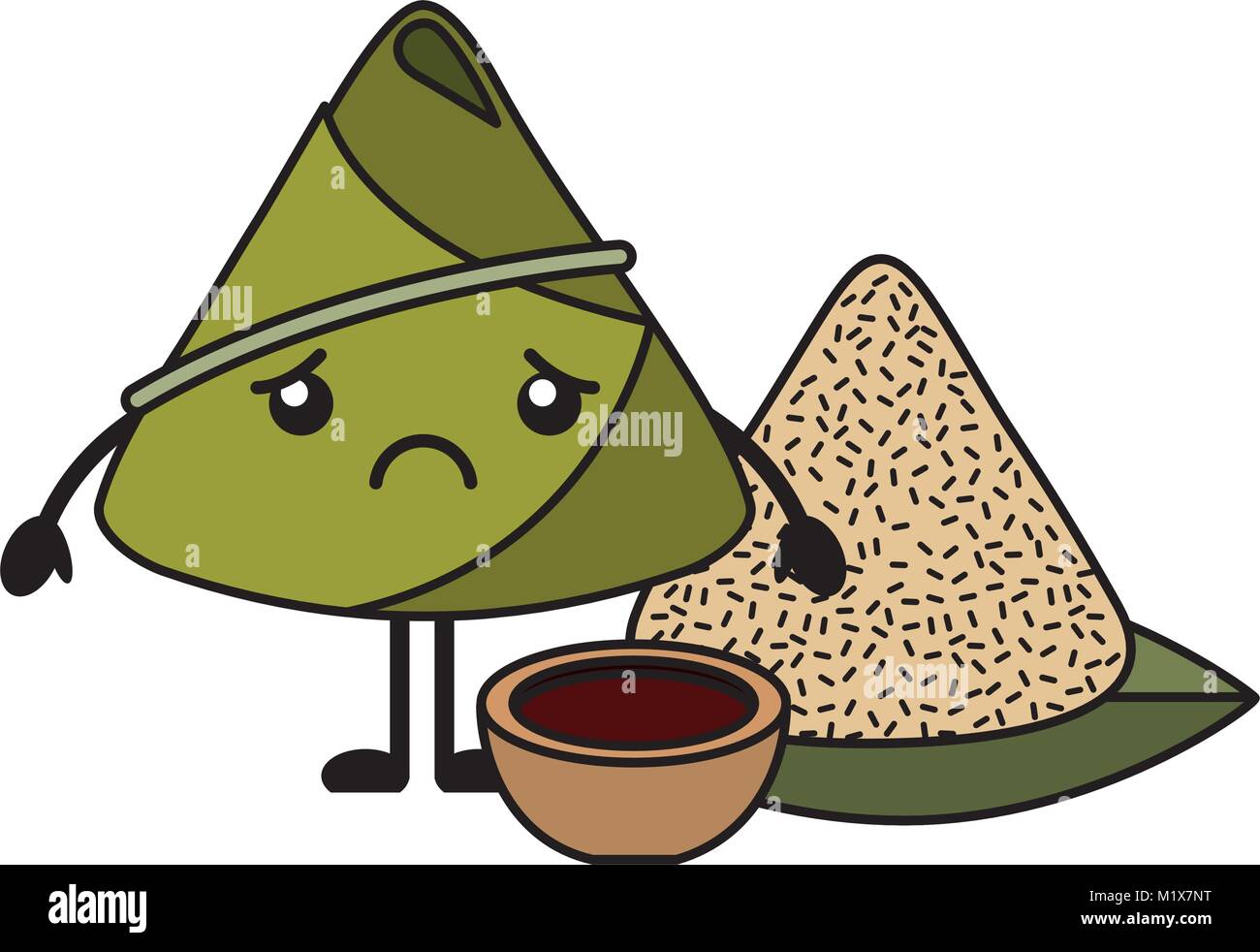 kawaii sad rice dumpling with sauce cartoon Stock Vector Image & Art ...