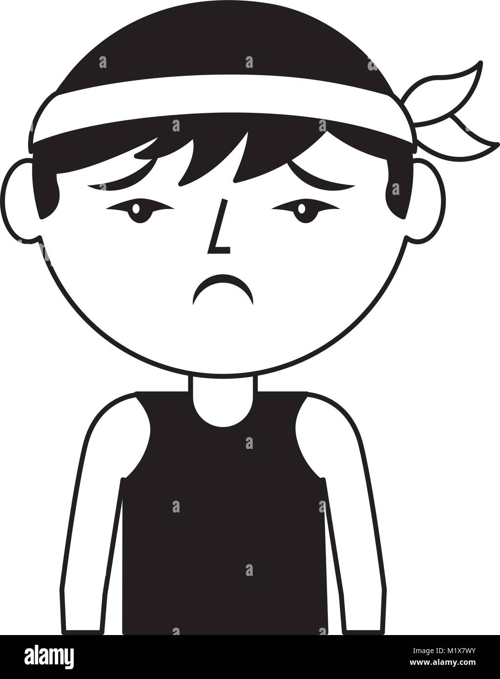 portrait cartoon sad man chinese with head band Stock Vector Image ...