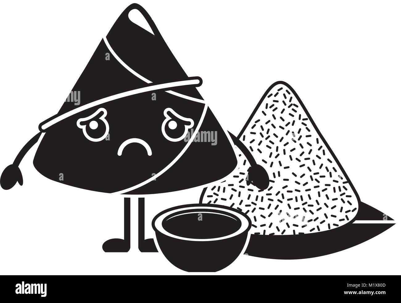 kawaii sad rice dumpling with sauce cartoon Stock Vector Image & Art ...
