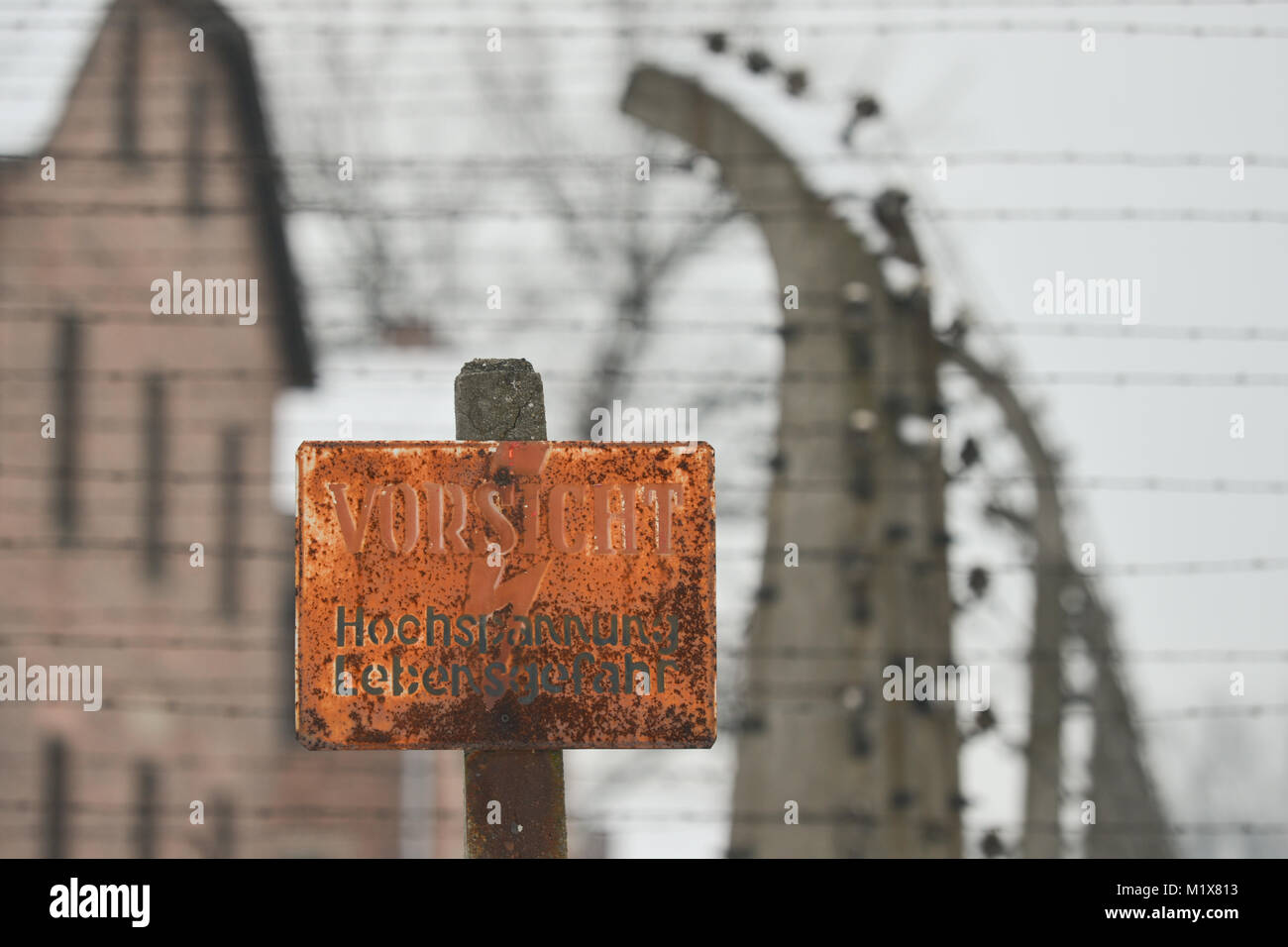 Vorsicht warning sign in Auschwitz I German Nazi concentration and ...