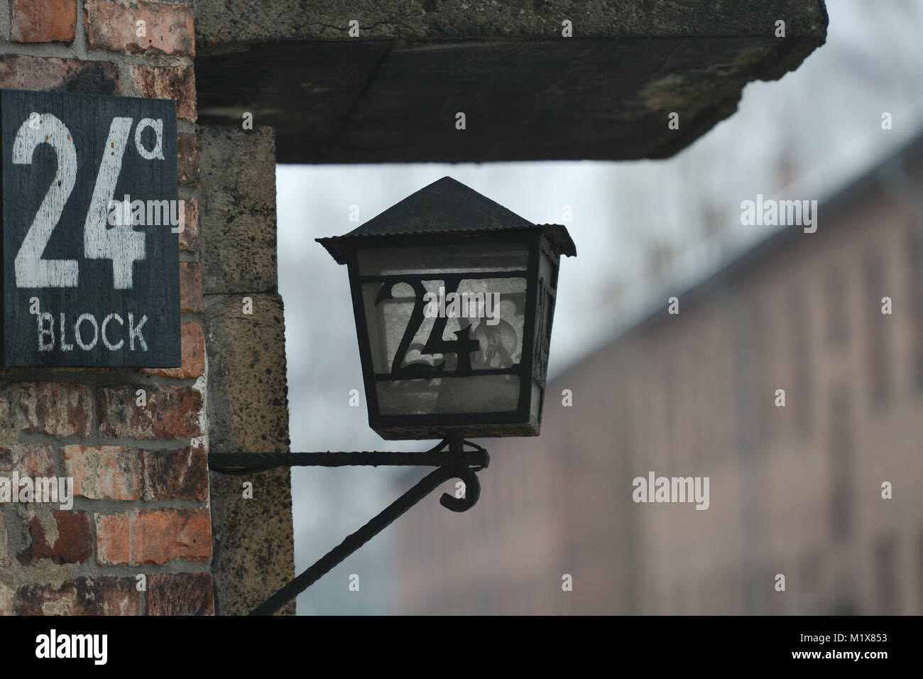 Block 24 entrance sign in Auschwitz I German Nazi concentration and ...