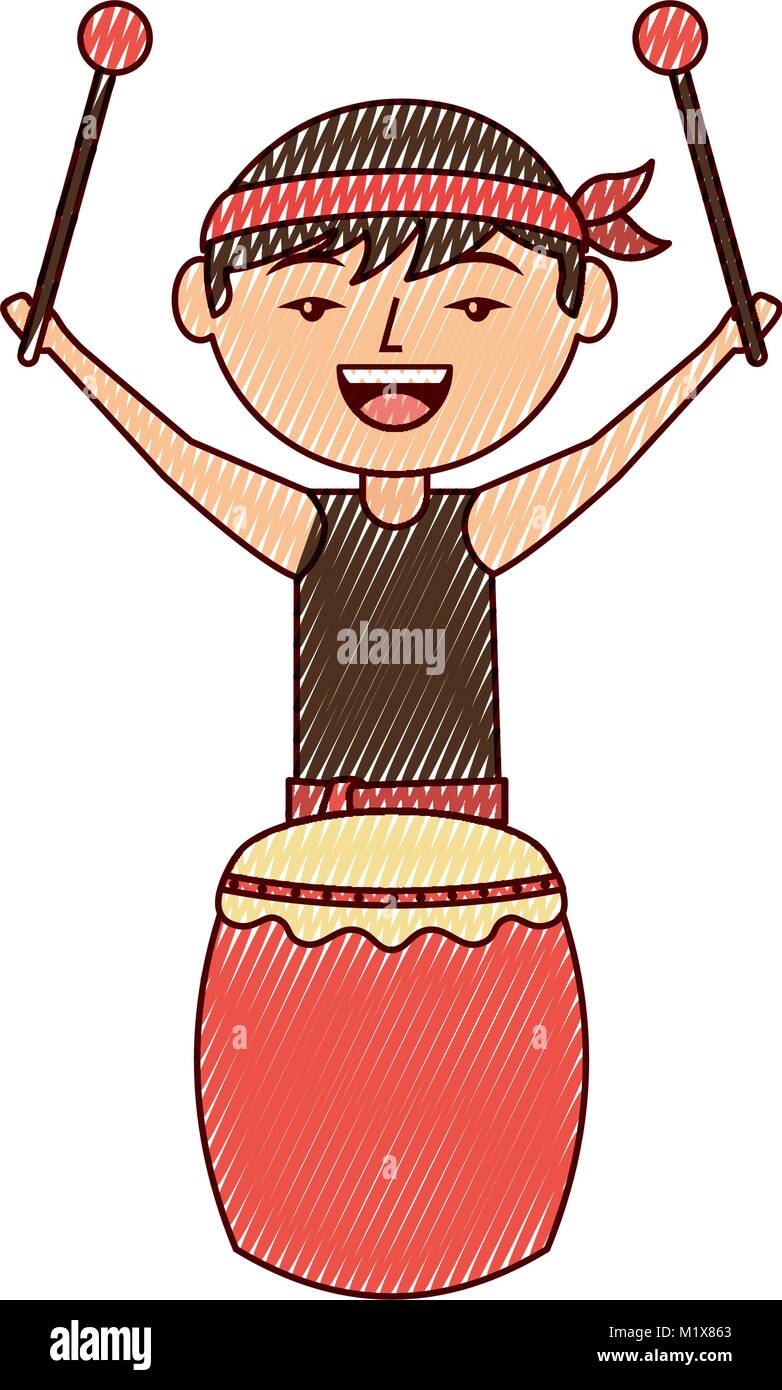 funny cartoon chinese man standing with drum and sticks Stock Vector ...