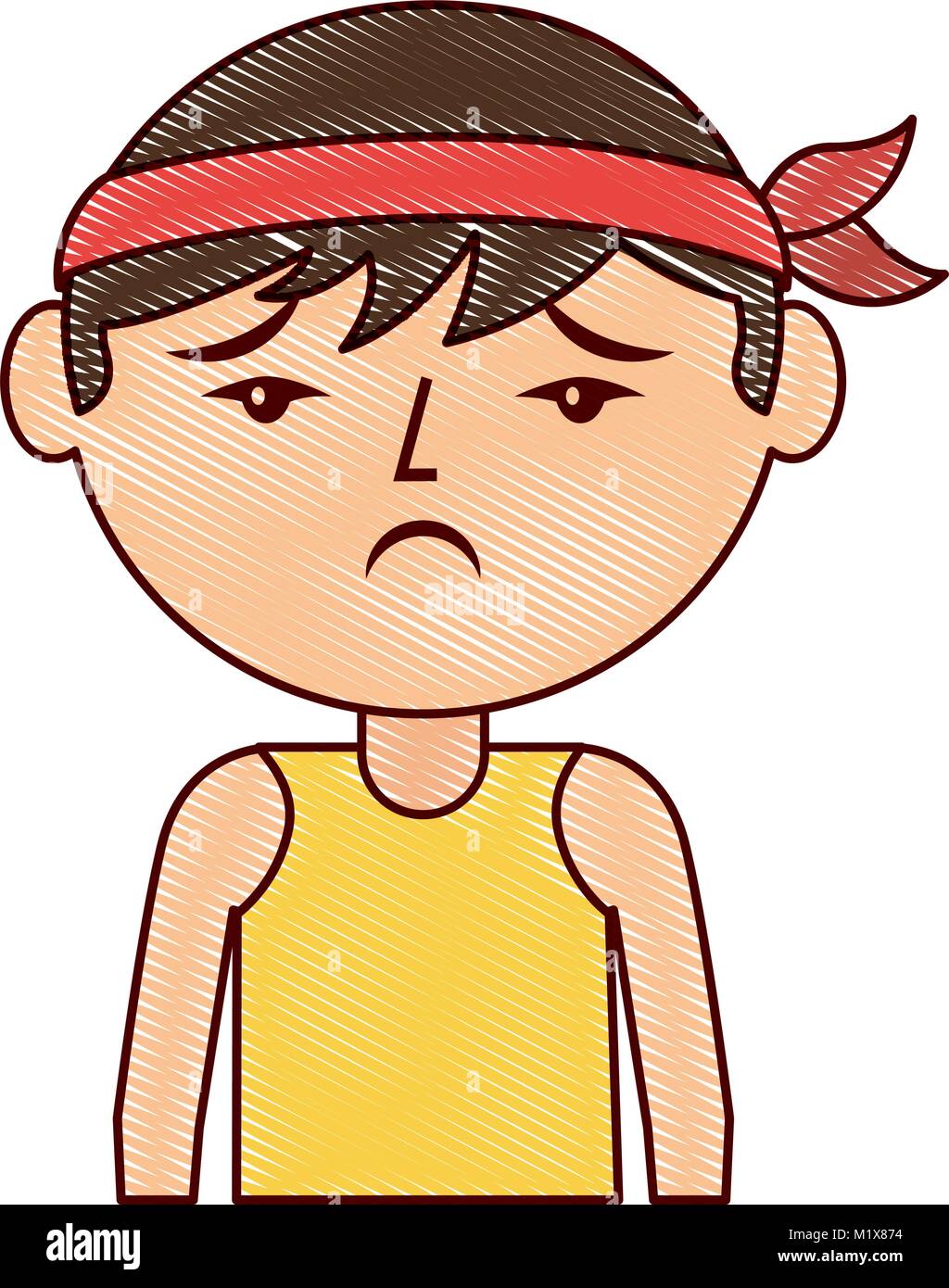portrait cartoon sad man chinese with head band Stock Vector Image ...