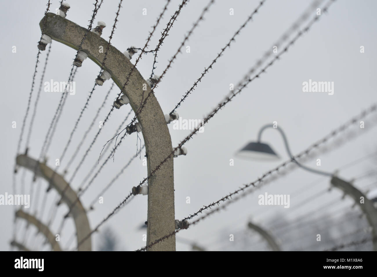 Barbed wire fences inside Auschwitz I German Nazi concentration and ...