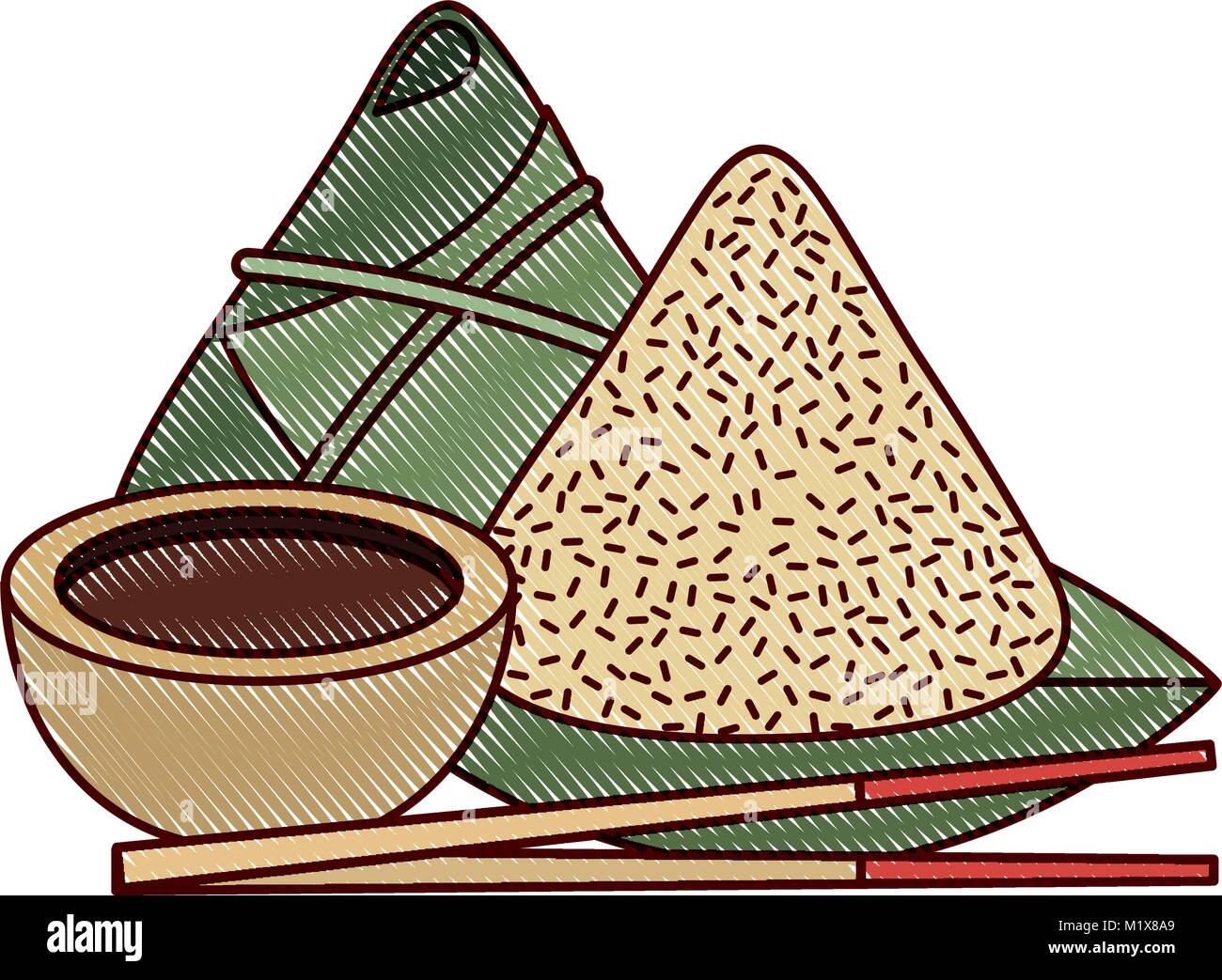 set of cute cartoon chinese food rice soy sauce sticks Stock Vector ...