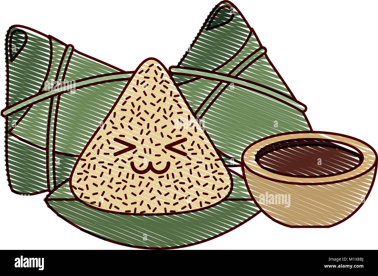 kawaii happy rice dumpling and sauce cartoon Stock Vector Image & Art ...
