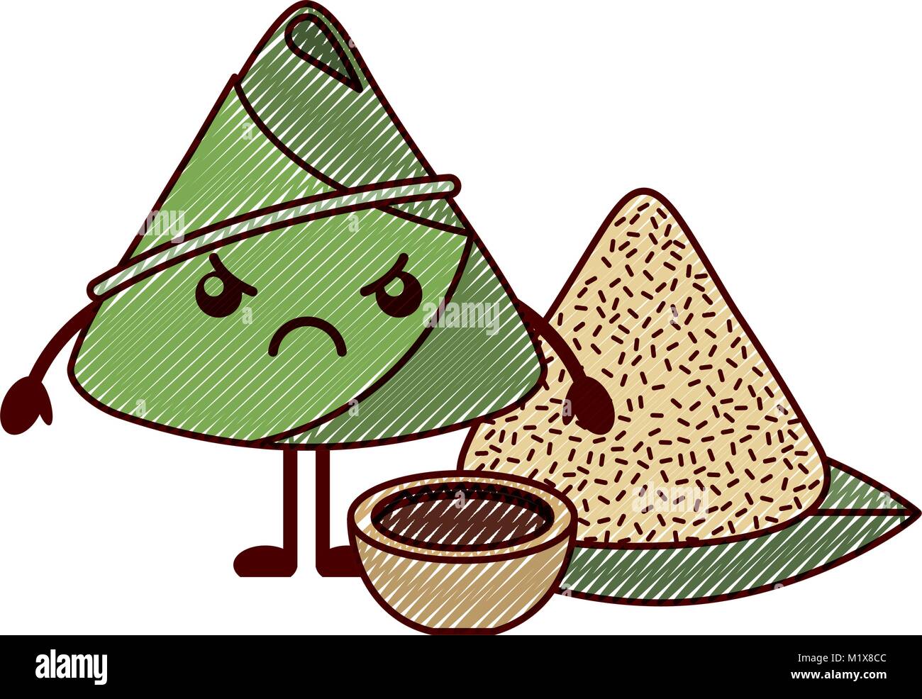 kawaii angry rice dumpling with sauce cartoon Stock Vector Image & Art ...
