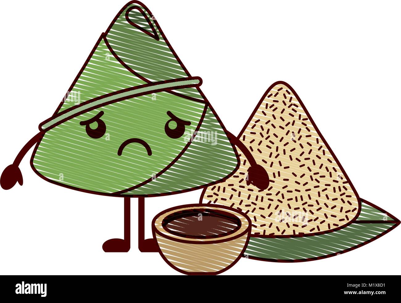 kawaii sad rice dumpling with sauce cartoon Stock Vector Image & Art ...