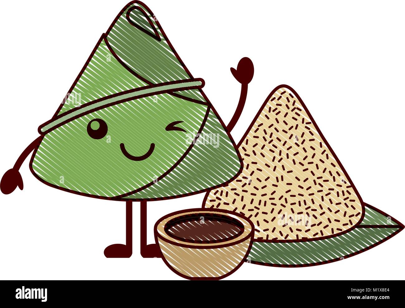kawaii winking rice dumpling with sauce cartoon Stock Vector Image ...