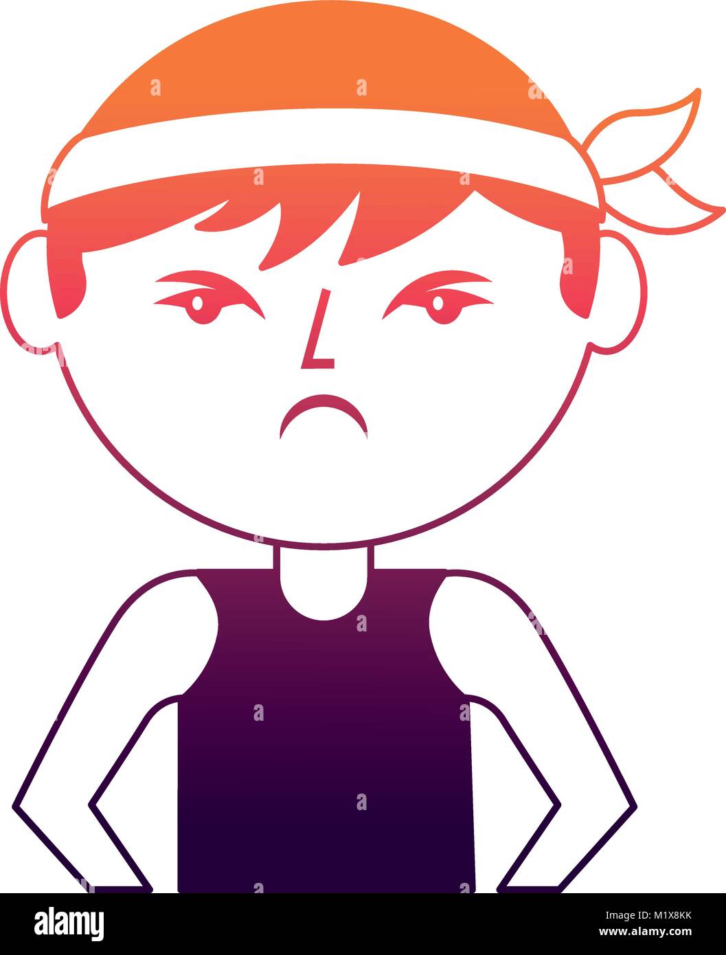 portrait cartoon angry man chinese with head band Stock Vector Image ...