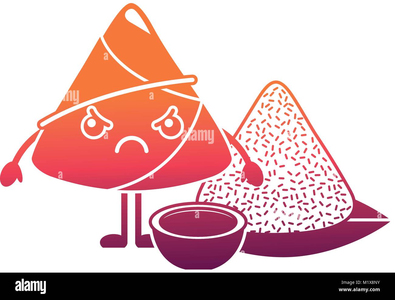 kawaii angry rice dumpling with sauce cartoon Stock Vector Image & Art ...