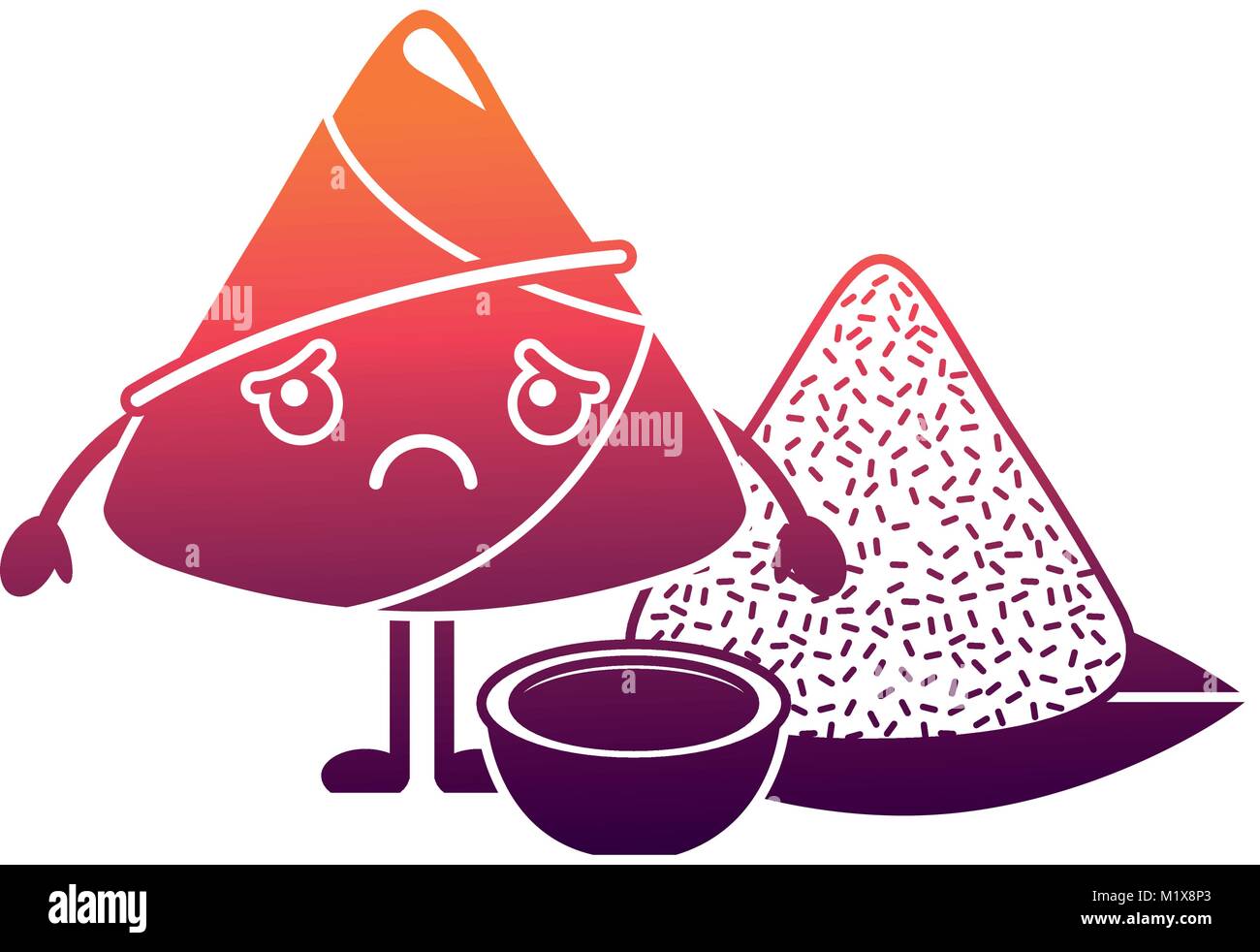 kawaii sad rice dumpling with sauce cartoon Stock Vector Image & Art ...