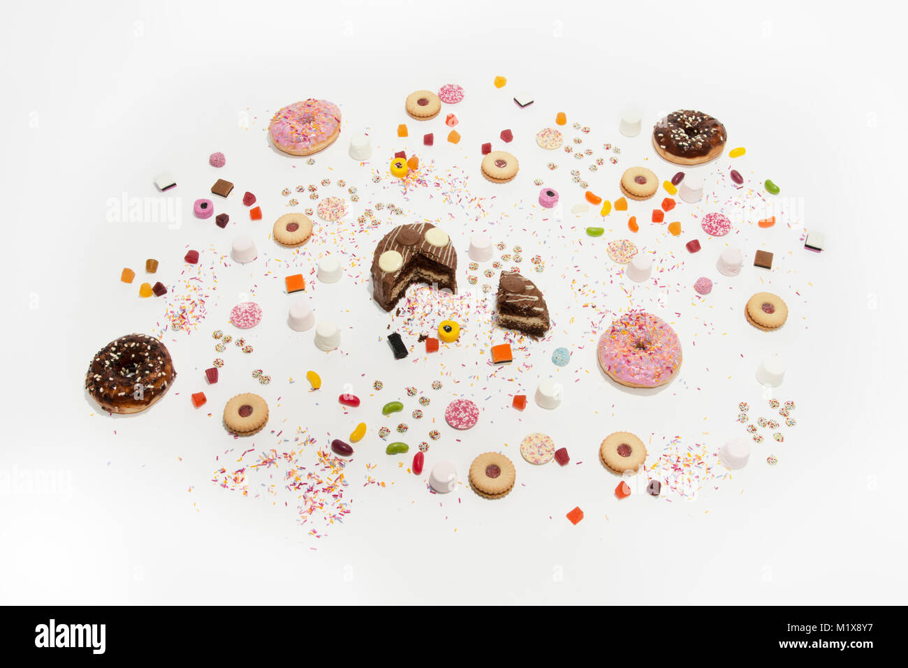 Junk food sweets white background Stock Photo - Alamy