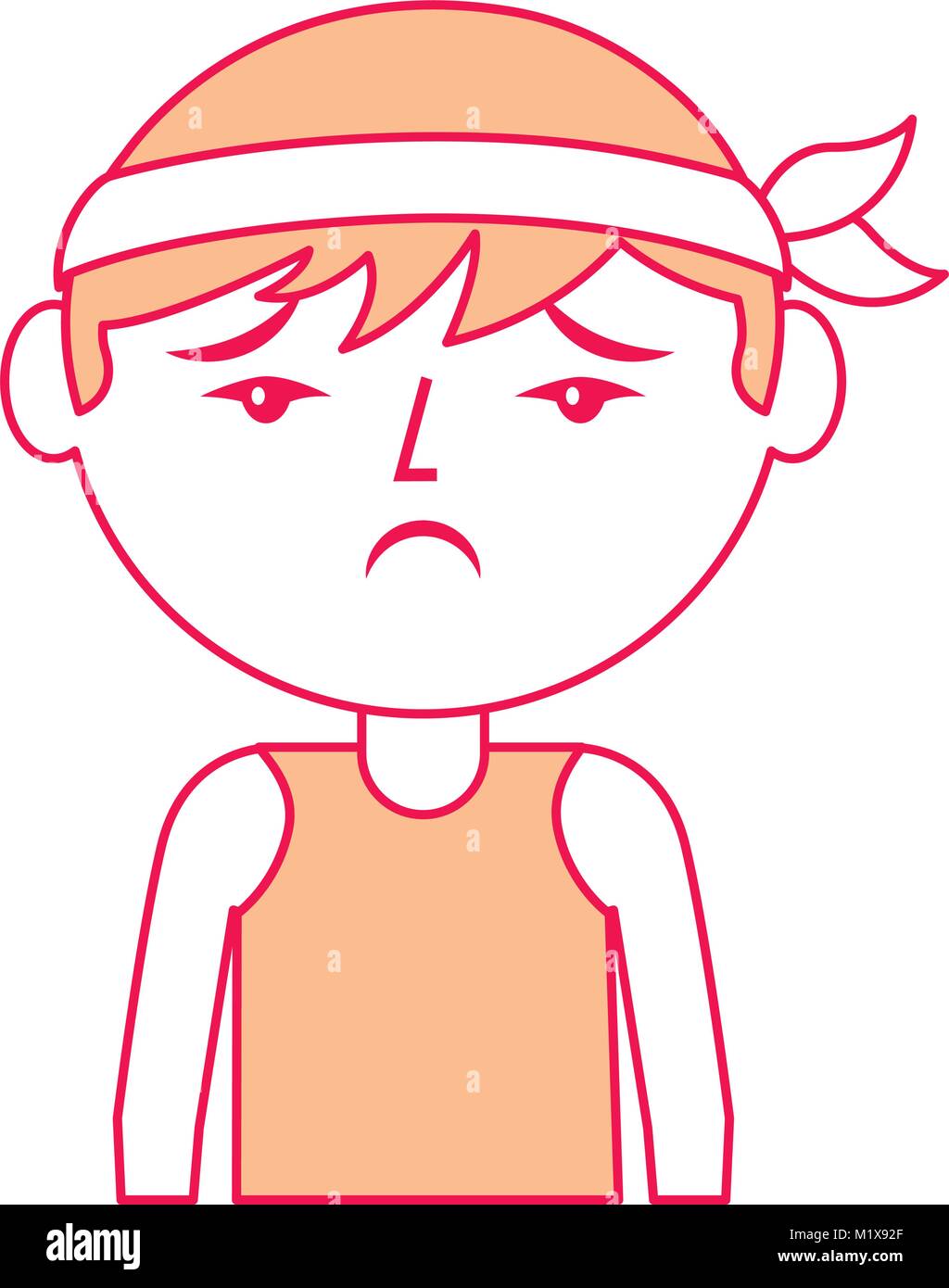 portrait cartoon sad man chinese with head band Stock Vector Image ...