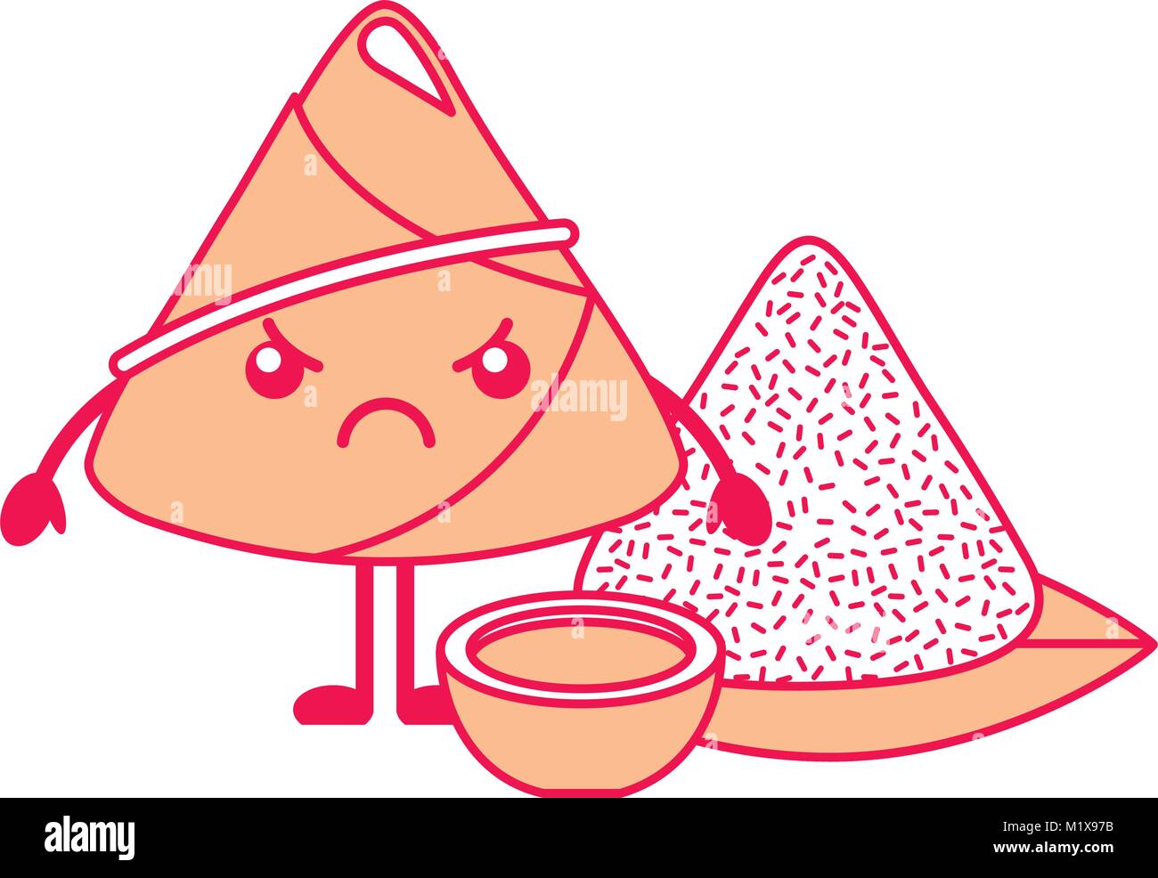kawaii angry rice dumpling with sauce cartoon Stock Vector Image & Art ...