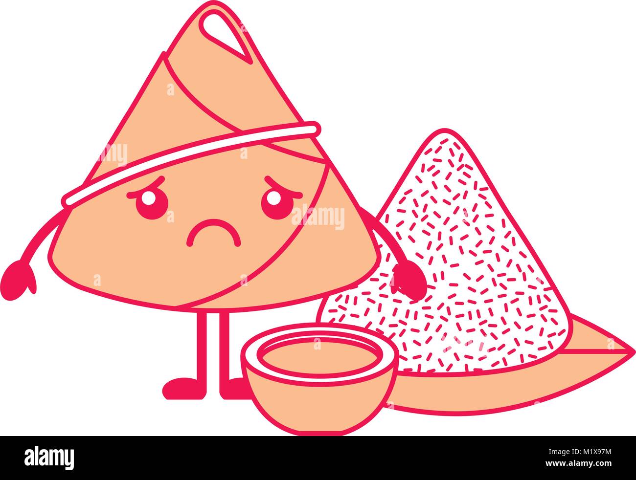kawaii sad rice dumpling with sauce cartoon Stock Vector Image & Art ...