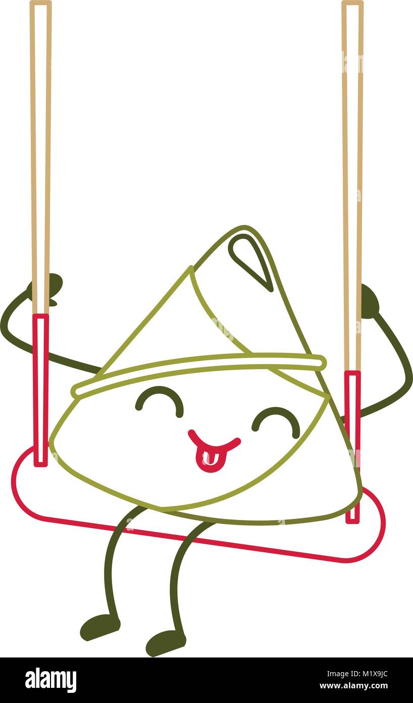 kawaii happy rice dumpling in swing play cartoon Stock Vector Image ...