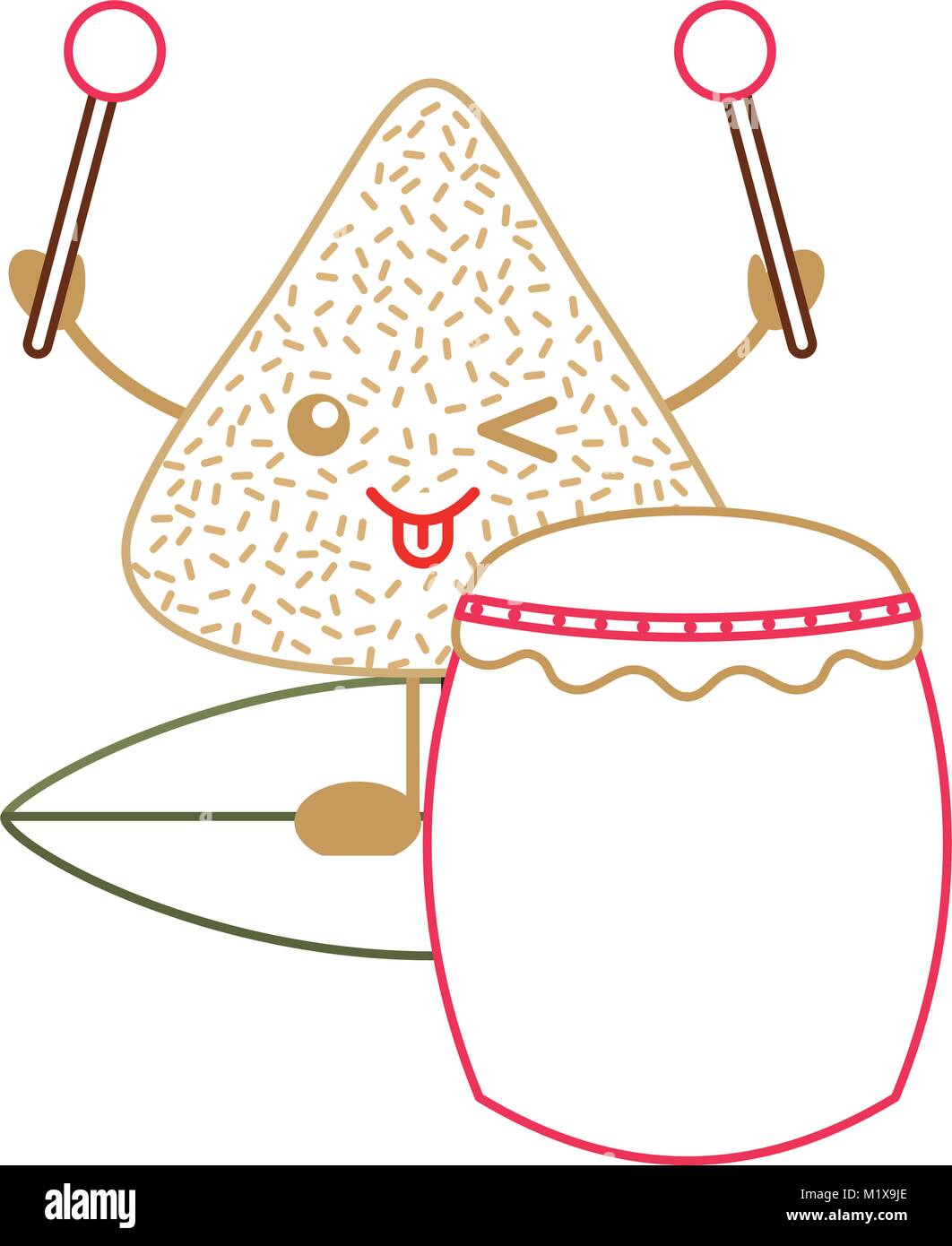 kawaii happy rice dumpling with drum and drumsticks cartoon Stock ...