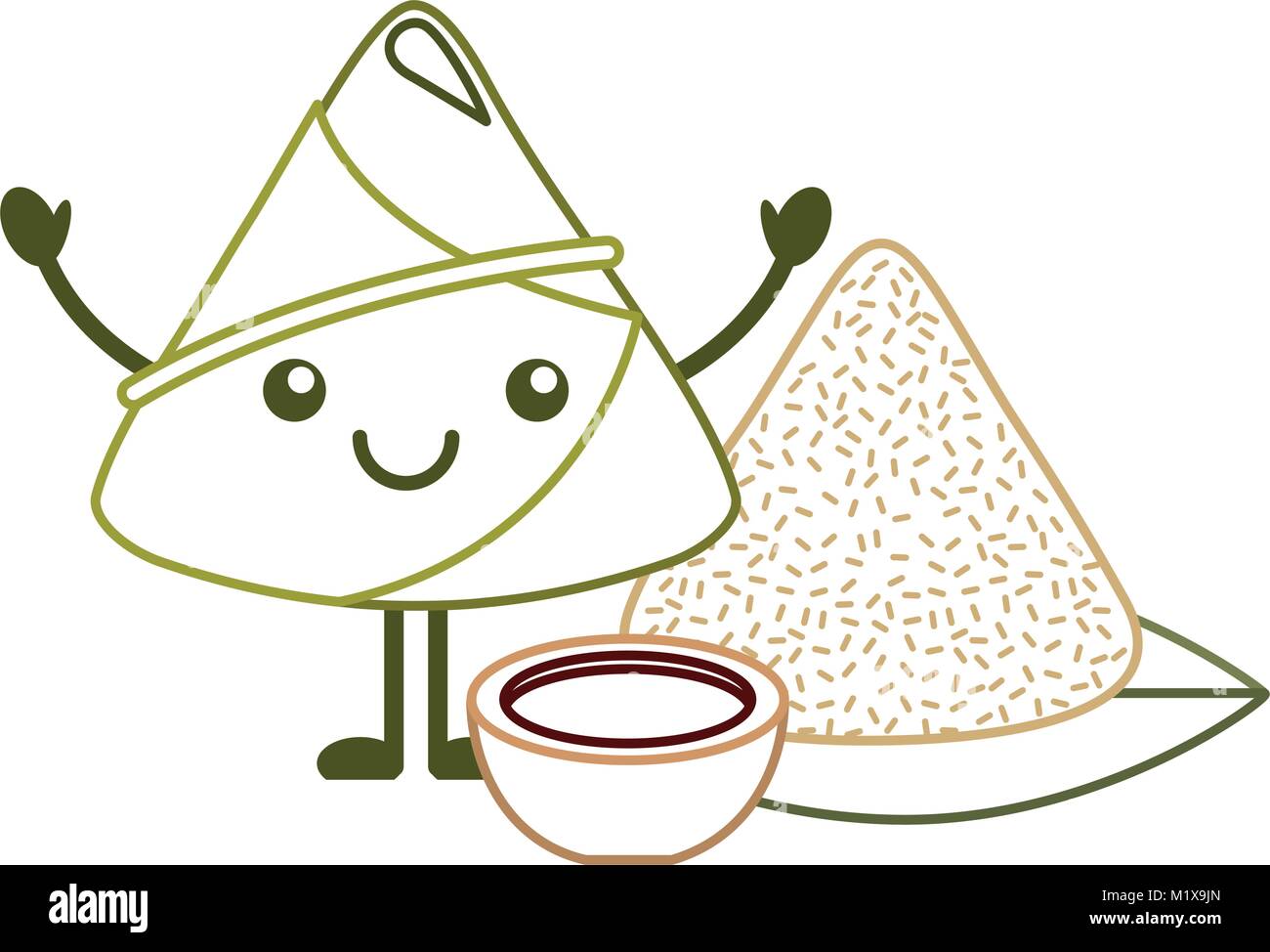 kawaii happy rice dumpling with sauce cartoon Stock Vector Image & Art ...