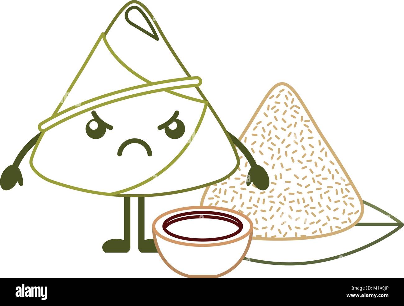 kawaii angry rice dumpling with sauce cartoon Stock Vector Image & Art ...