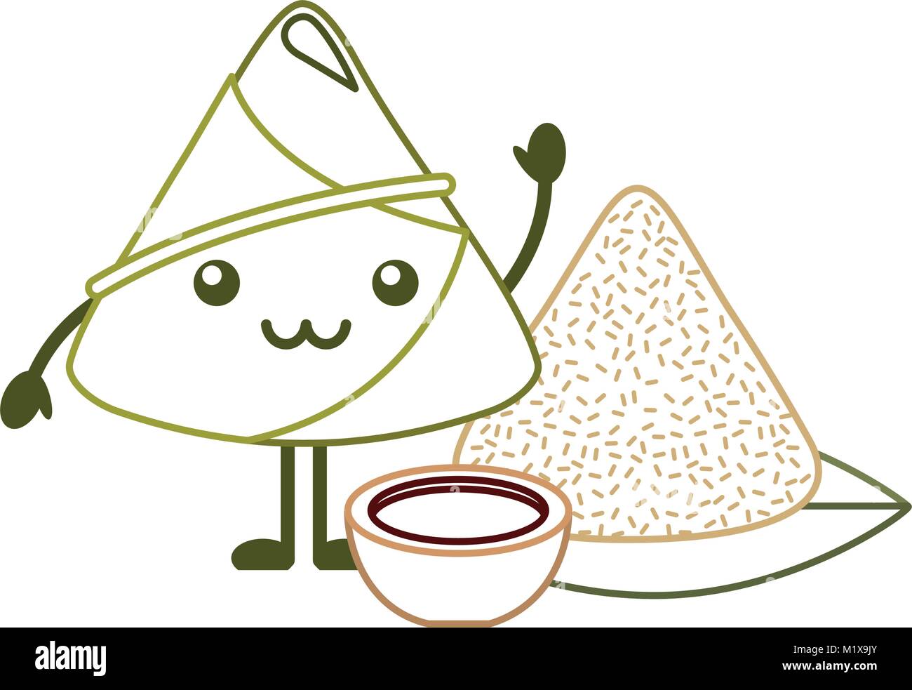 kawaii happy rice dumpling with sauce cartoon Stock Vector Image & Art ...