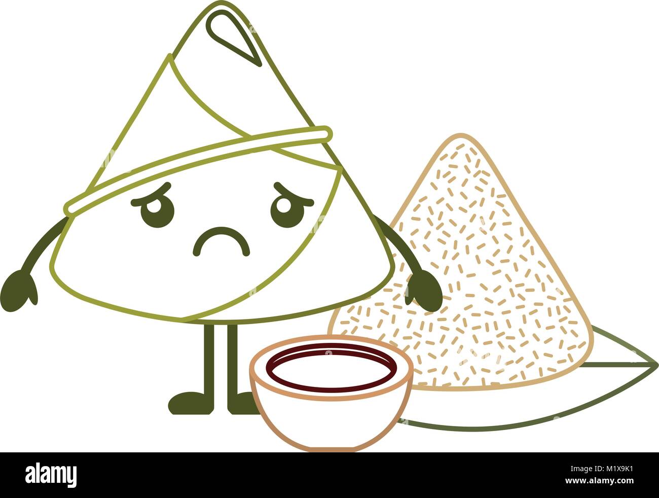 kawaii sad rice dumpling with sauce cartoon Stock Vector Image & Art ...