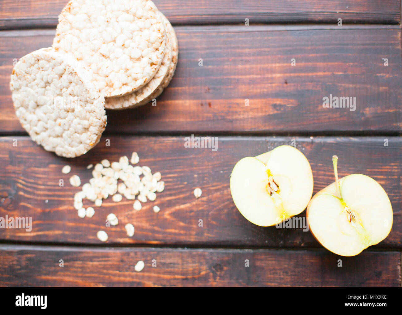 Healthy breakfast on a dark wooden background Stock Photo - Alamy