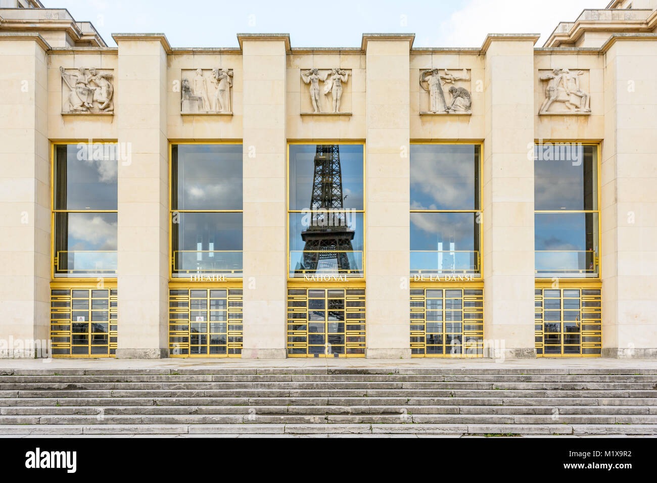 Front view of the Art Deco facade of the Theatre National de Chaillot ...