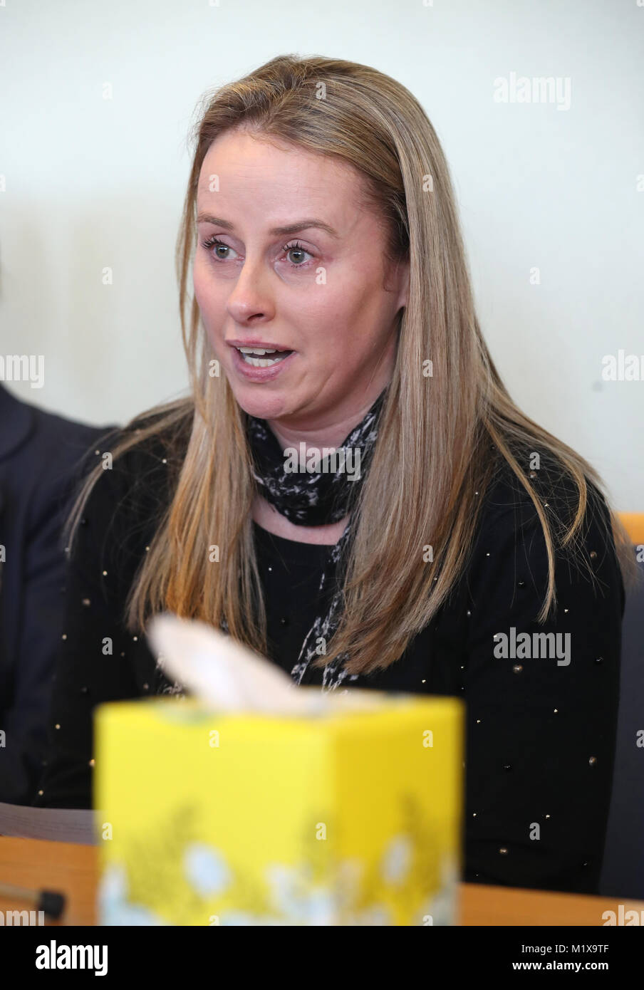 Amanda Digby, sister of Paul Mathieson, reads out a statement during a ...