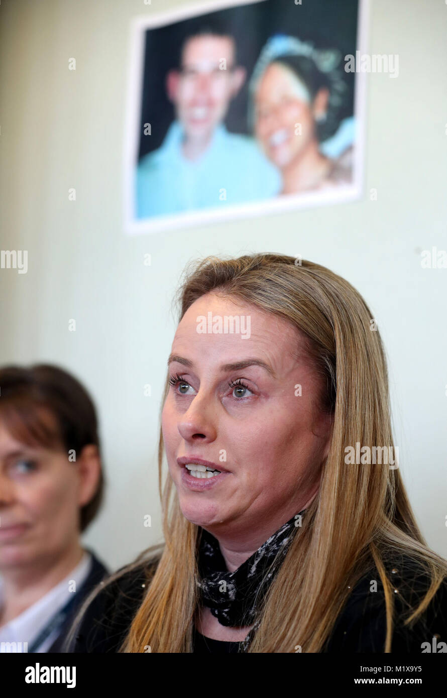 Amanda Digby, sister of Paul Mathieson, reads out a statement during a ...