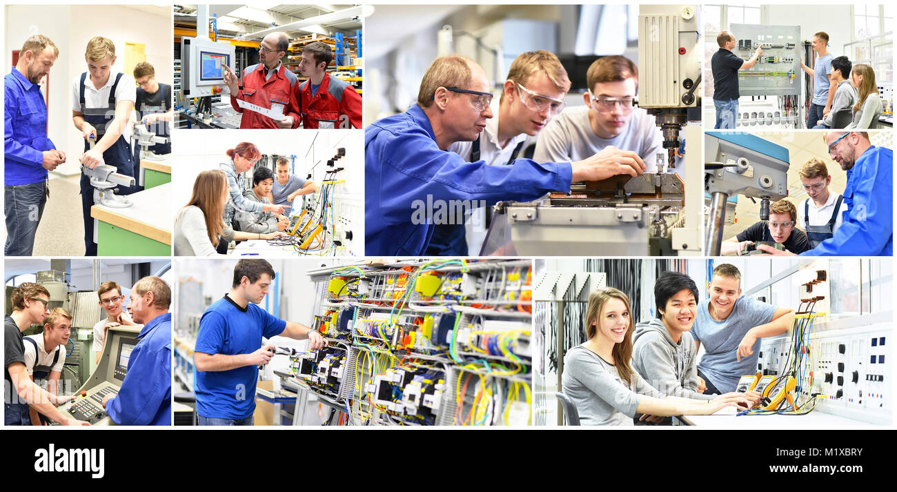 Group of young people in technical vocational training with teacher ...