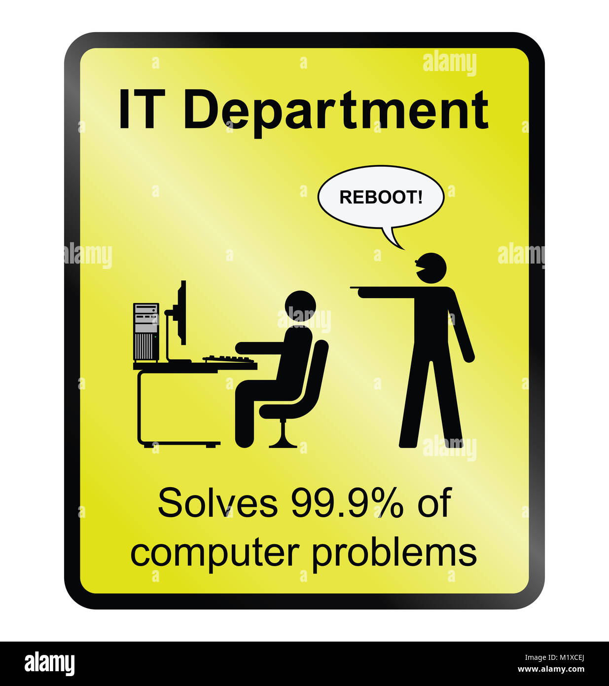 Yellow comical IT department public information sign isolated on white ...