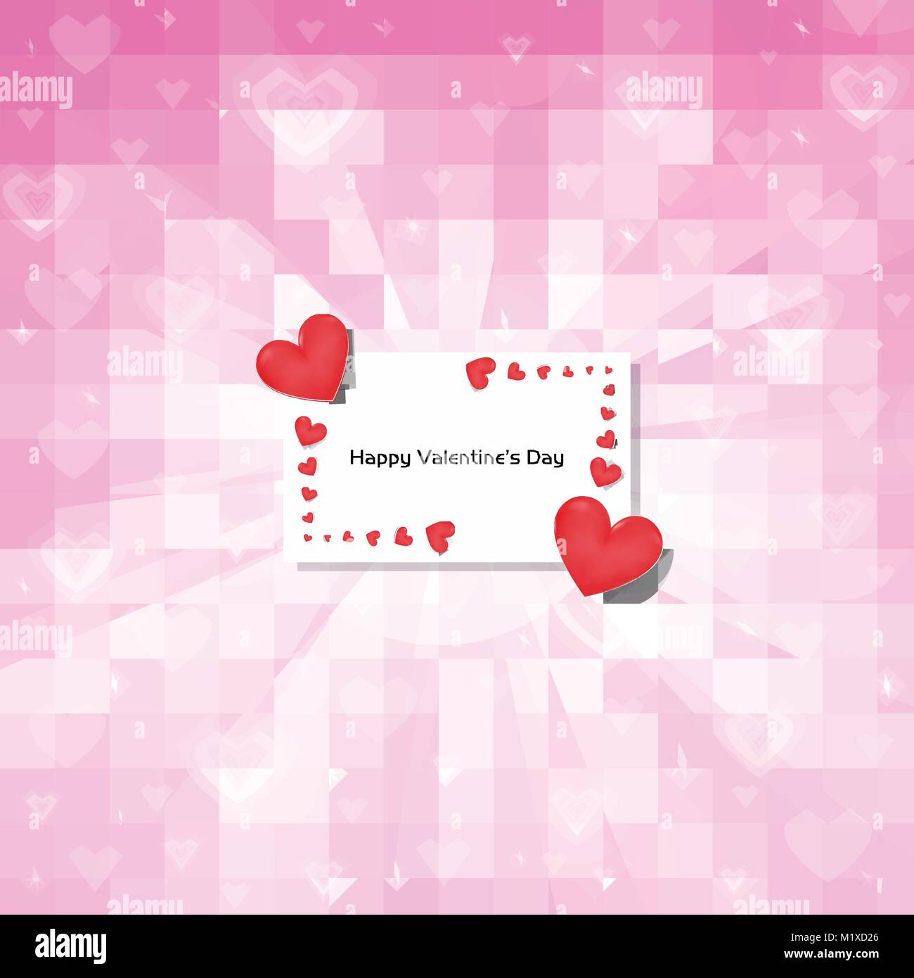 Pink Valentine card background with red hearts frame and copy space ...