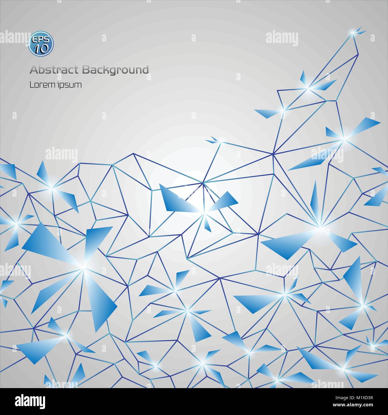 Blue abstract mesh background of business polygon with circles lines ...