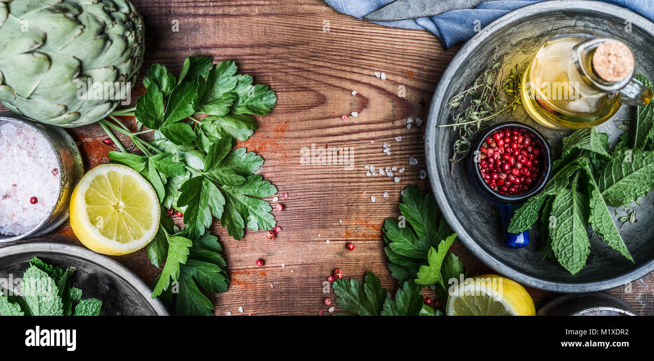 Healthy eating and cooking with fresh organic ingredients. Herbs,spices ...