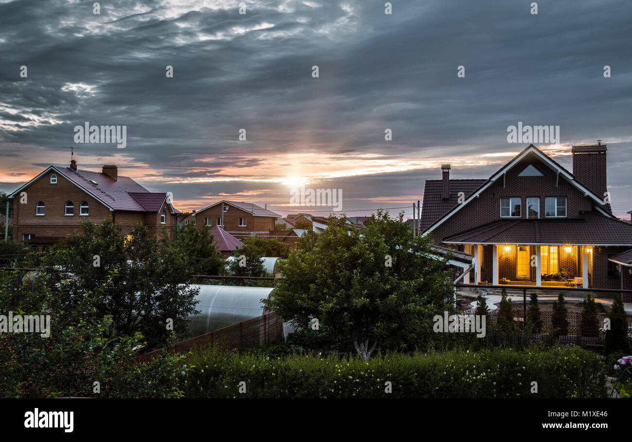 The view from the window of a private house in the village in the ...