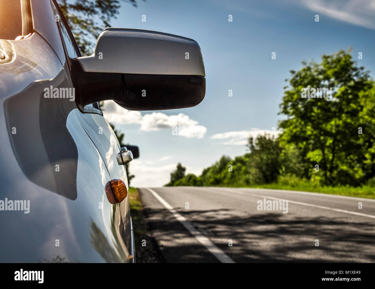 Car driving away road back hi-res stock photography and images - Alamy