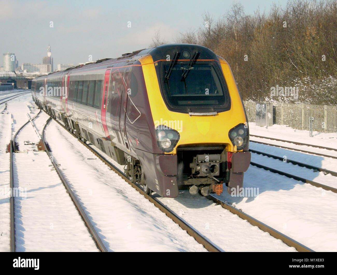 Class 200 passenger train near Birmingham in the winter snow Stock ...
